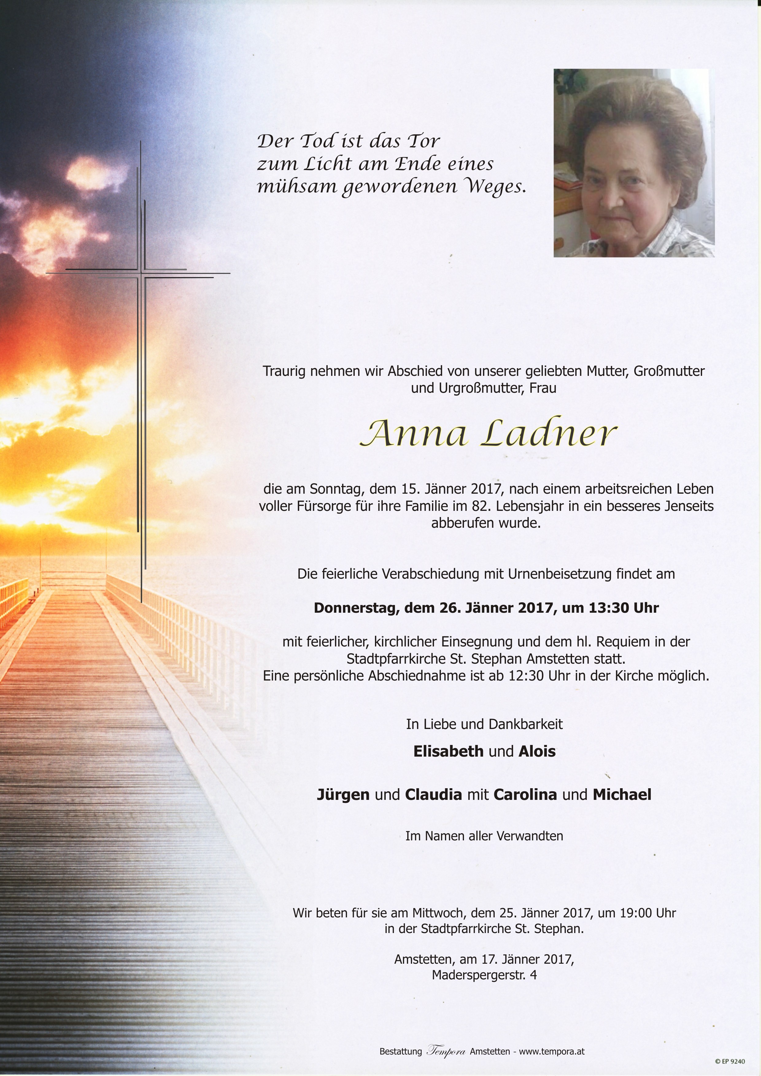 Parte von Anna Ladner - Bestattung Tempora